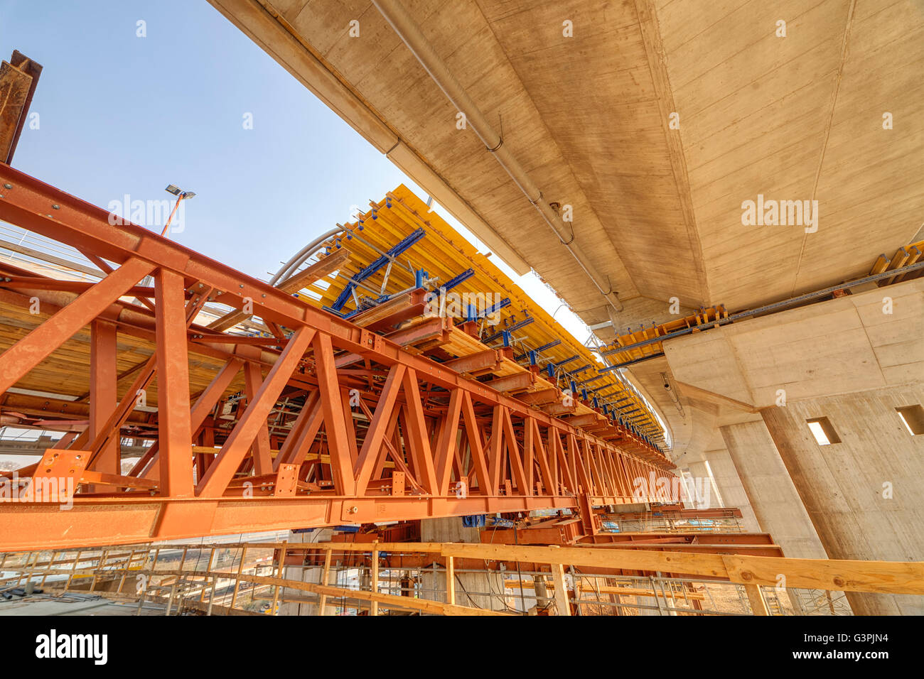 Building Ada Bridge on river Sava process Stock Photo - Alamy