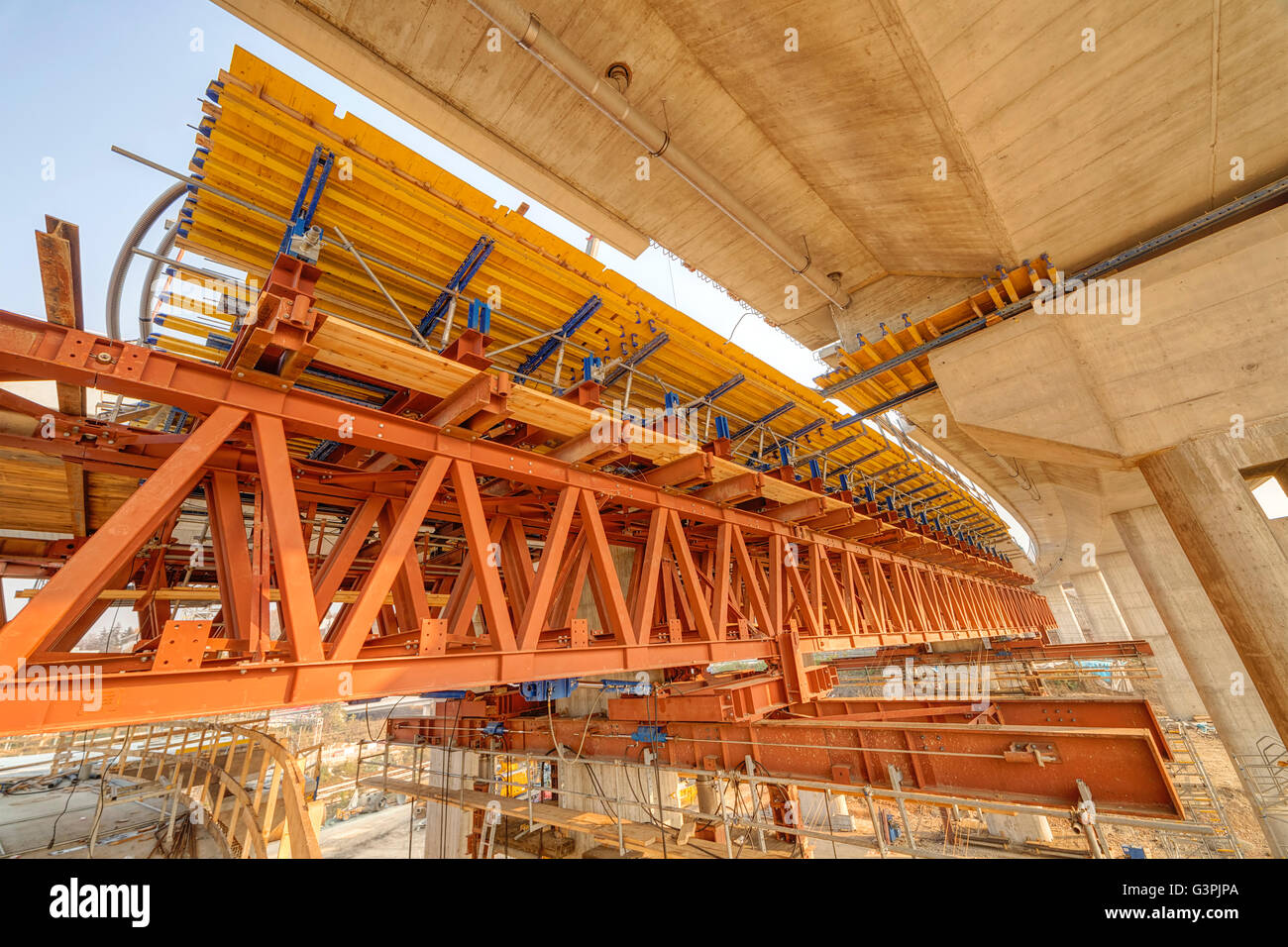 Building Ada Bridge on river Sava process Stock Photo - Alamy