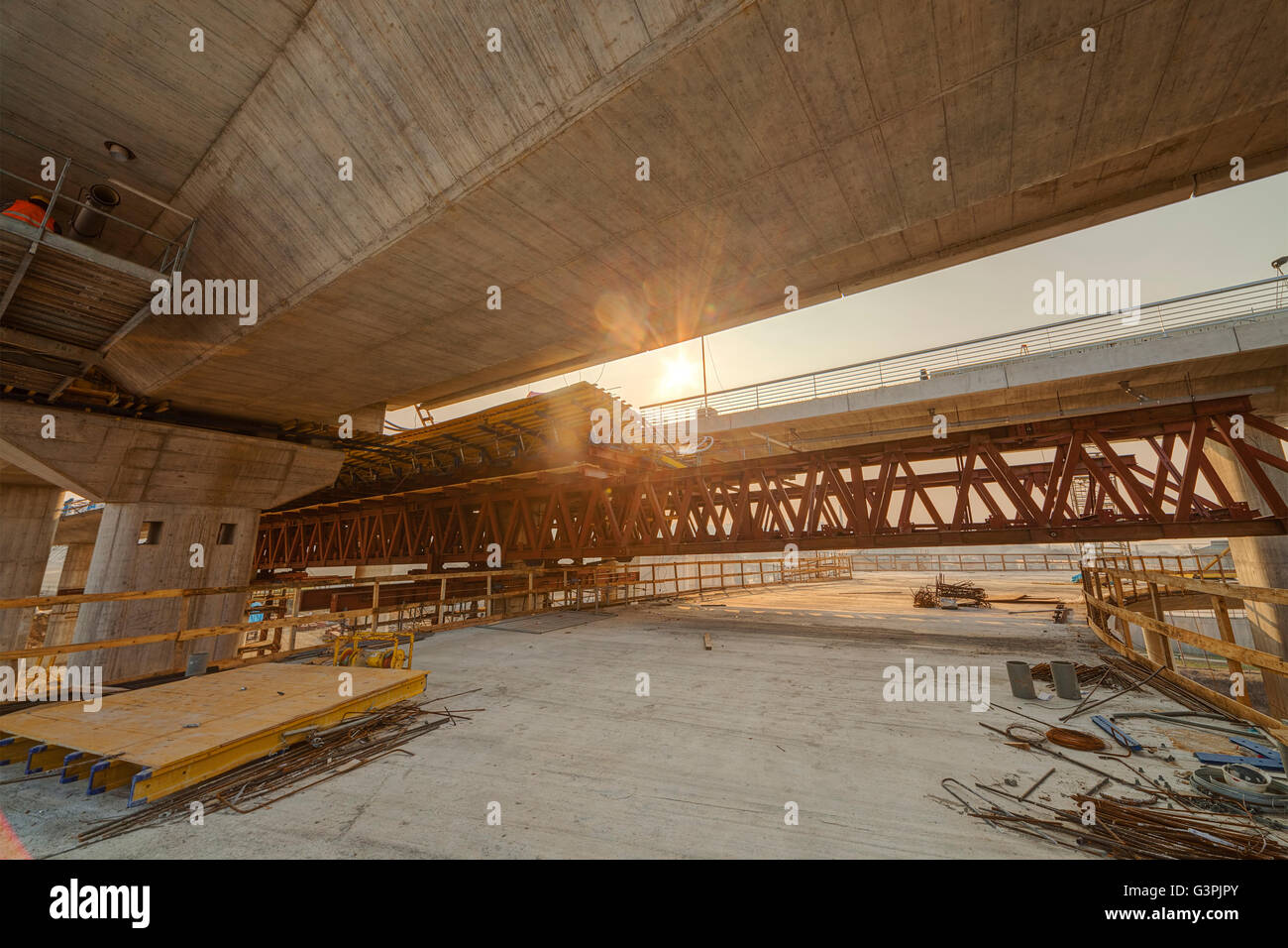 Building Ada Bridge on river Sava process Stock Photo - Alamy