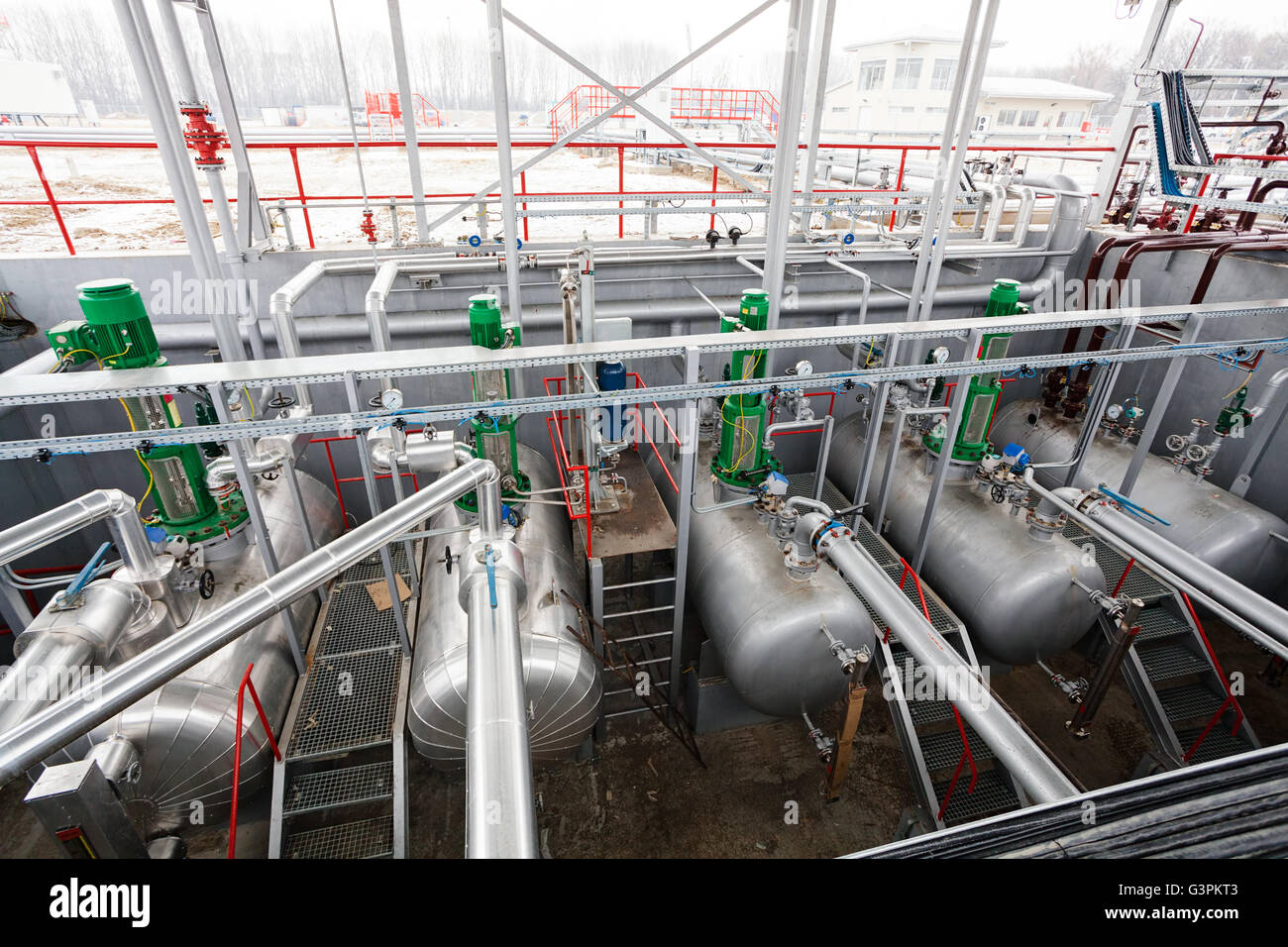 detail of oil pipeline with valves in large oil refinery Stock Photo ...