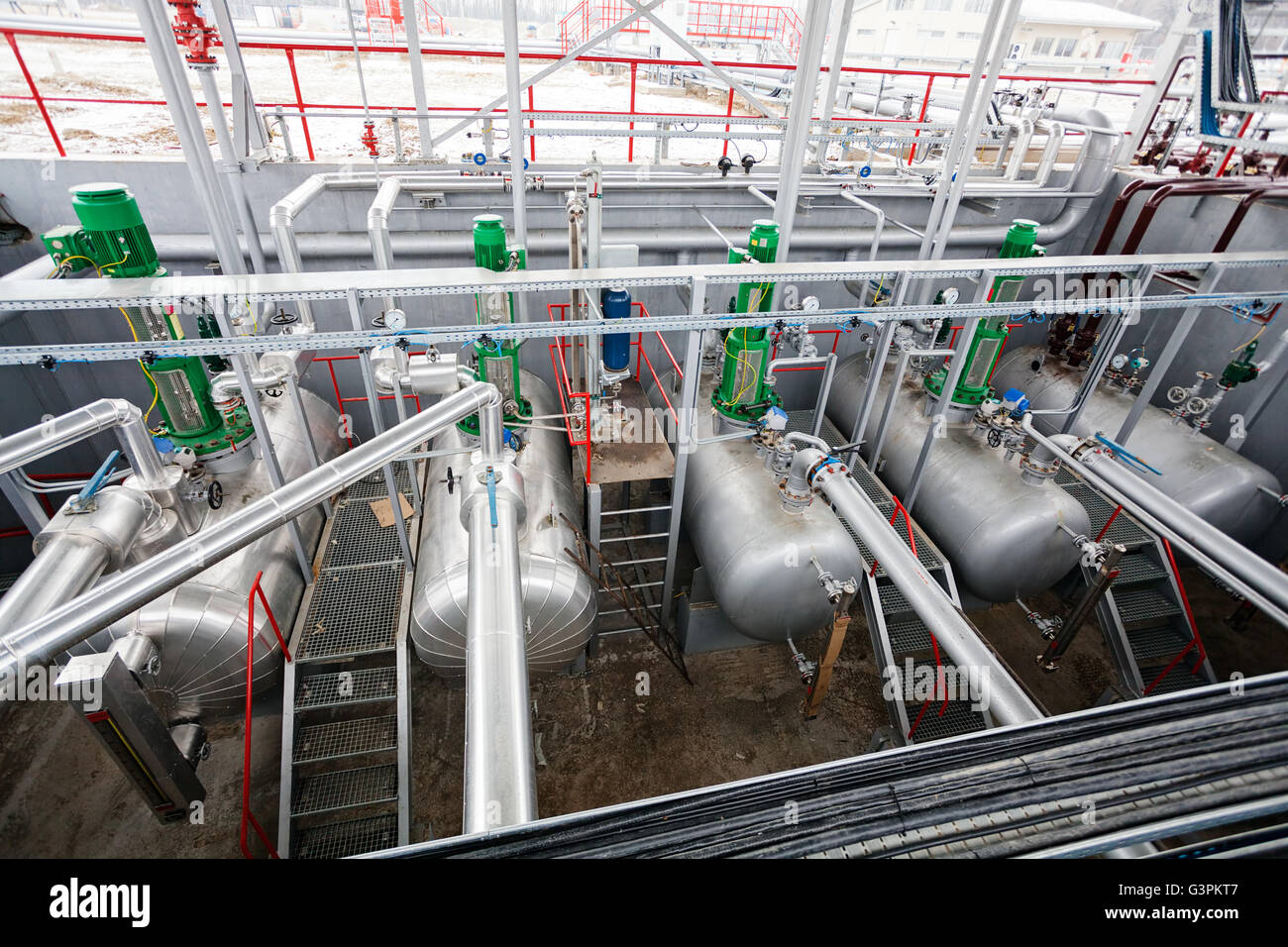 detail of oil pipeline with valves in large oil refinery Stock Photo ...