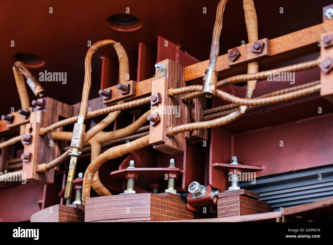 details of broken high voltage power transformer at repair shop Stock ...