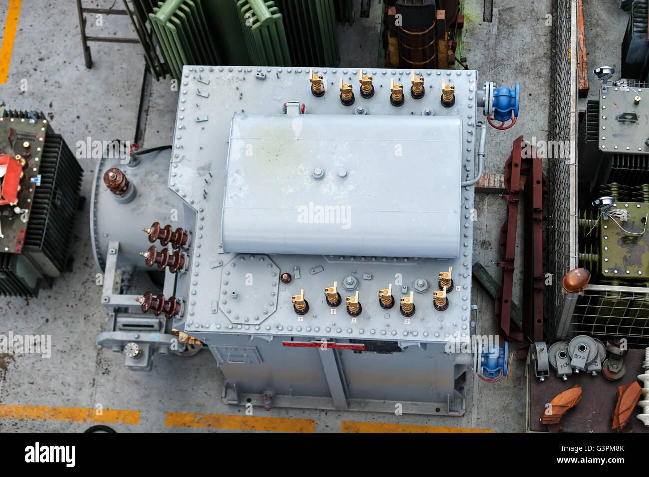 details of broken high voltage power transformer at repair shop Stock ...