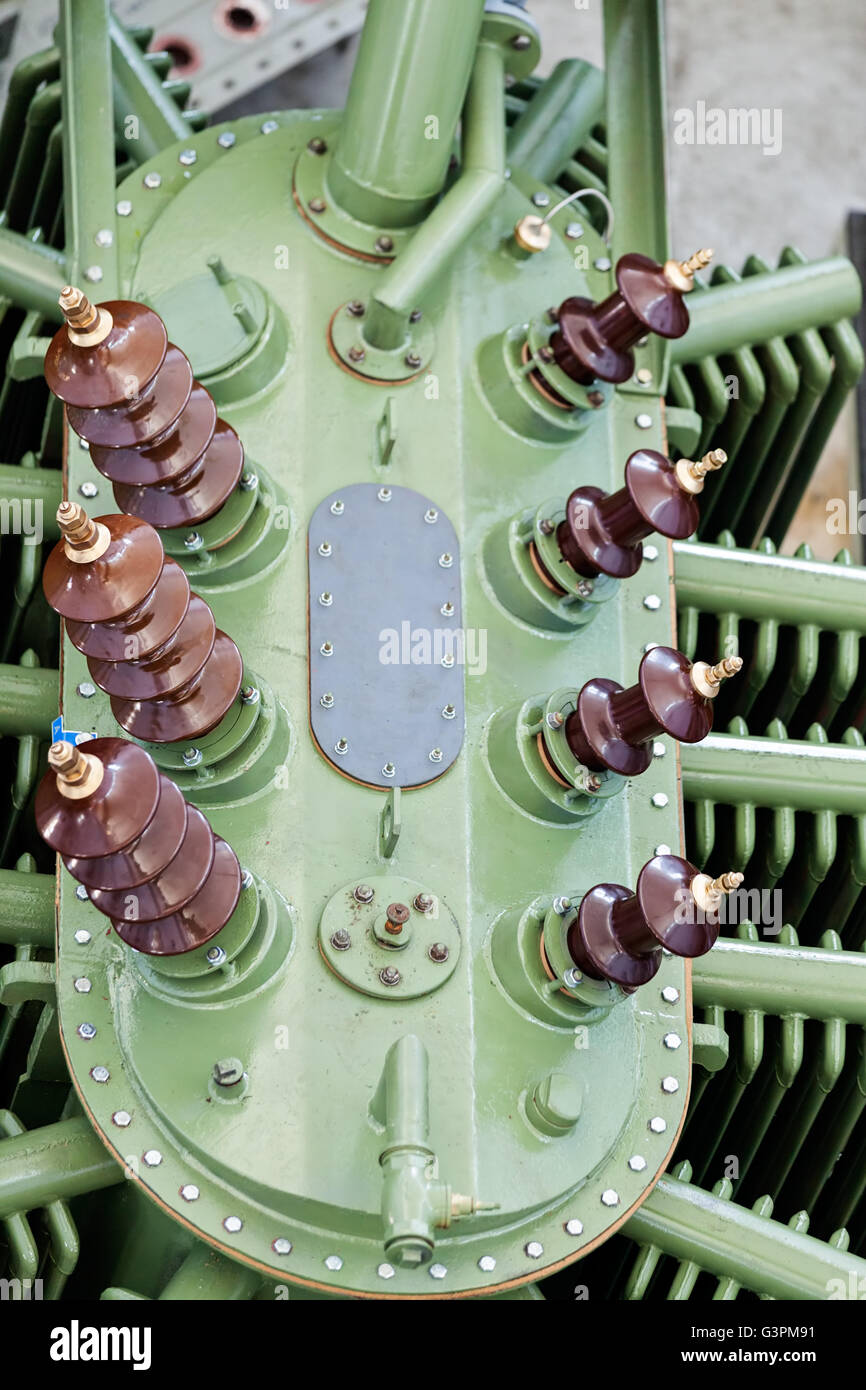 details of broken high voltage power transformer at repair shop Stock ...