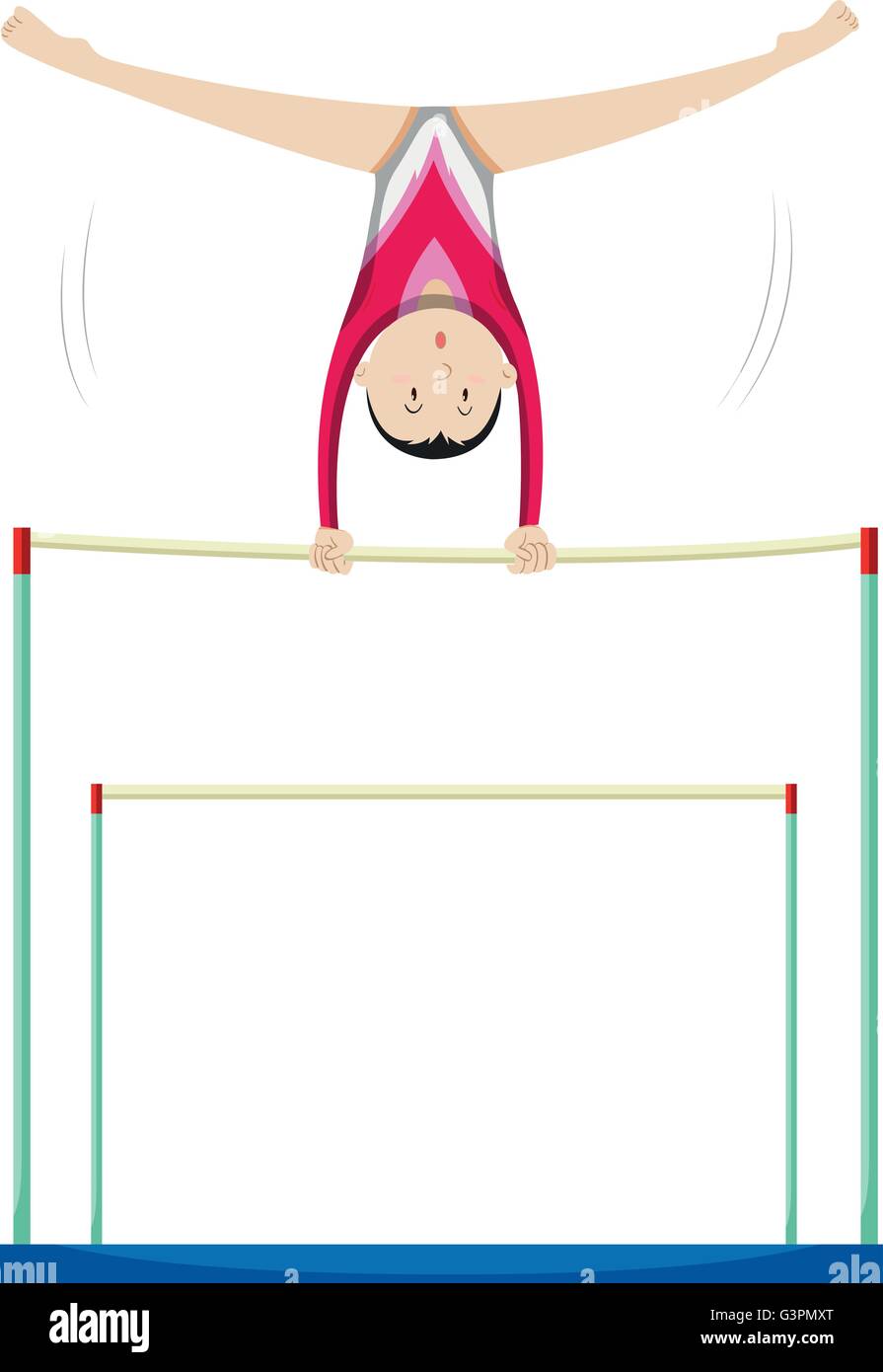 Woman athlete doing gymnastics on uneven bars illustration Stock Vector ...