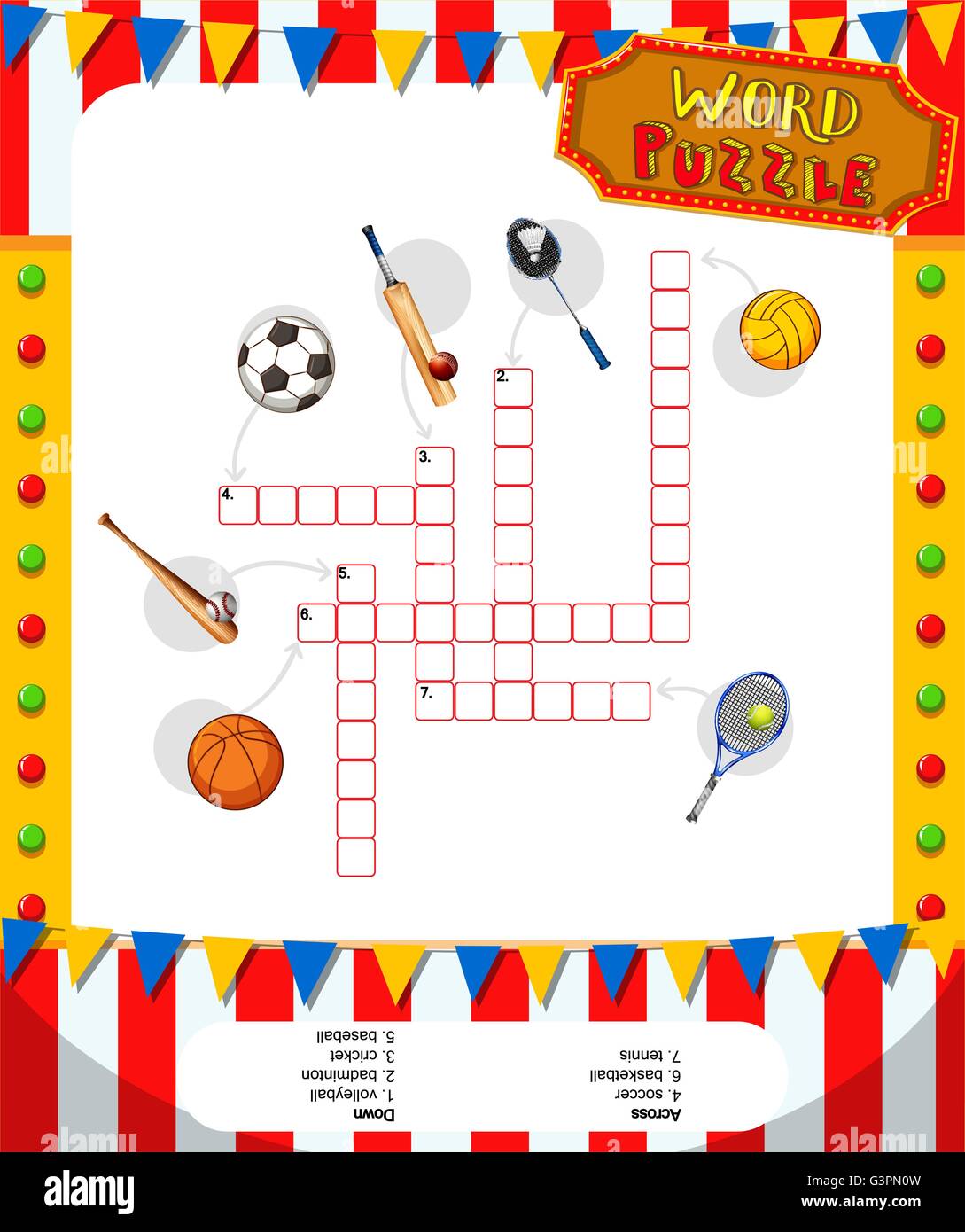 Word puzzle game with sport equipments illustration Stock Vector Image ...