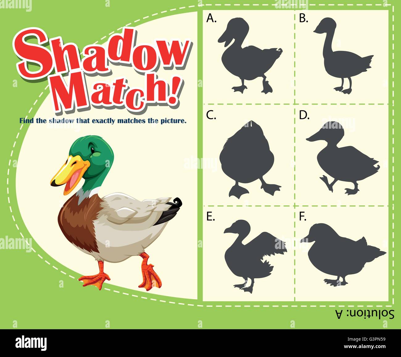 Shadow matching game with duck illustration Stock Vector Image & Art ...