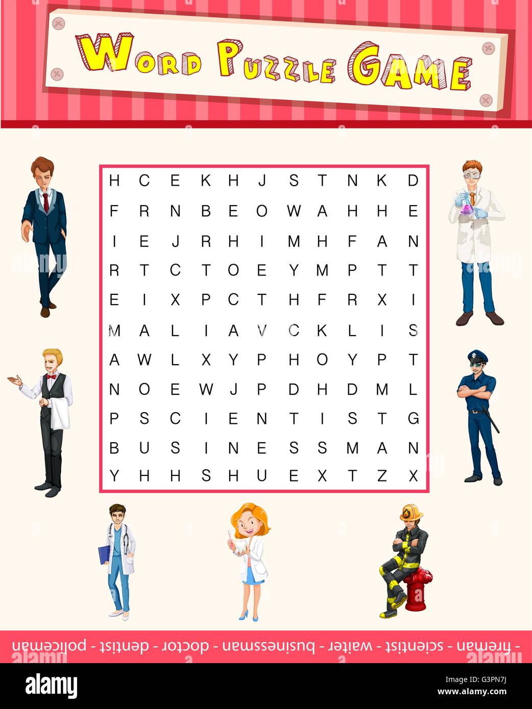 Word puzzle game template with occupations illustration Stock Vector ...