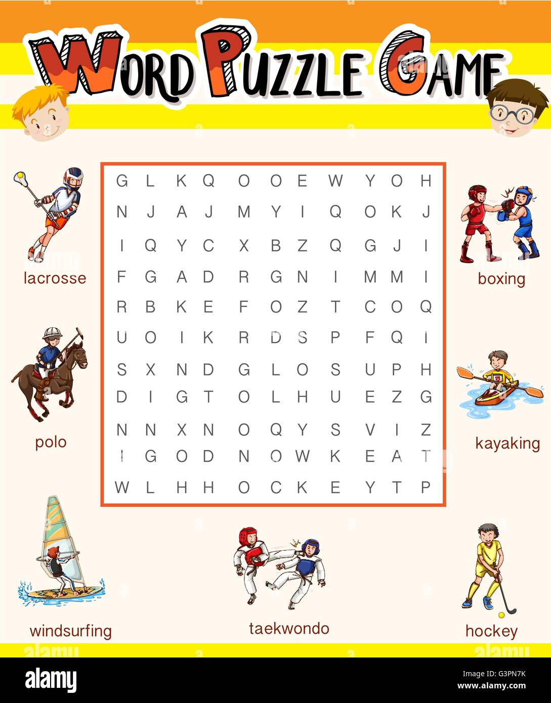 Word puzzle game template for many sports illustration Stock Vector ...