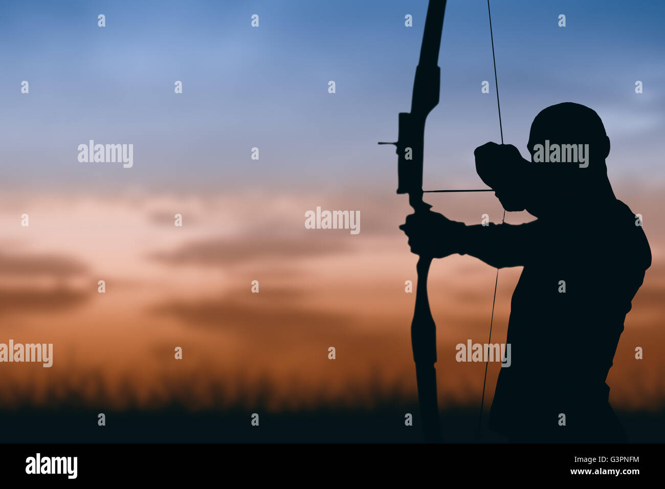 Front view of sportsman is practicing archery Stock Photo - Alamy