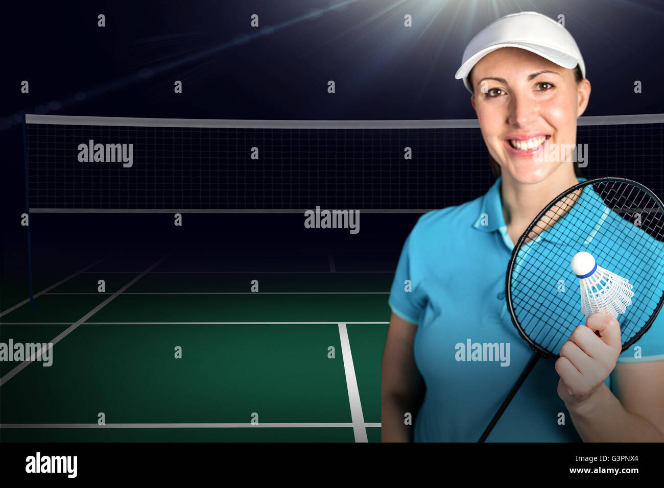 Composite image of badminton player holding badminton racket and ...