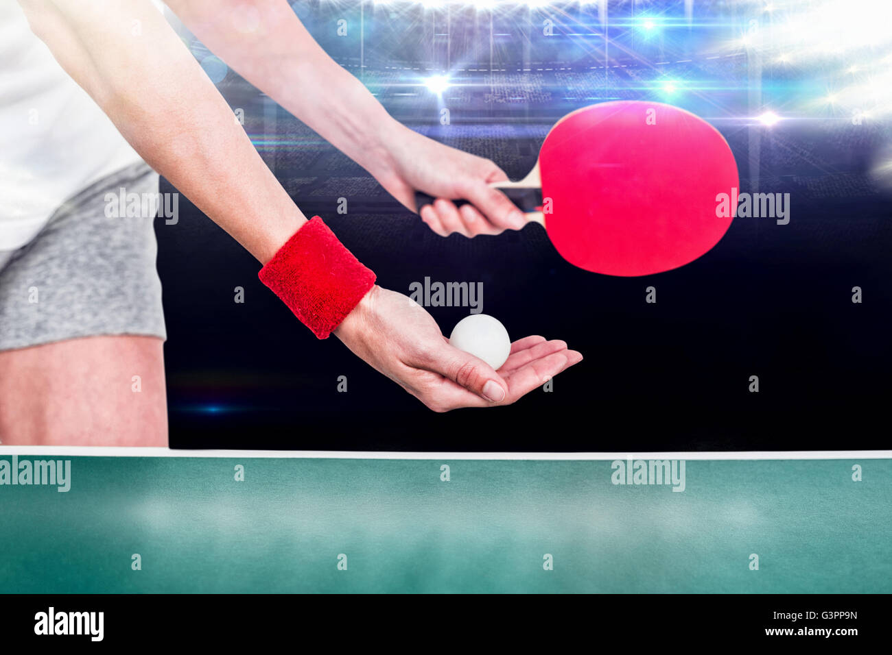 Composite image of female athlete playing ping pong Stock Photo - Alamy