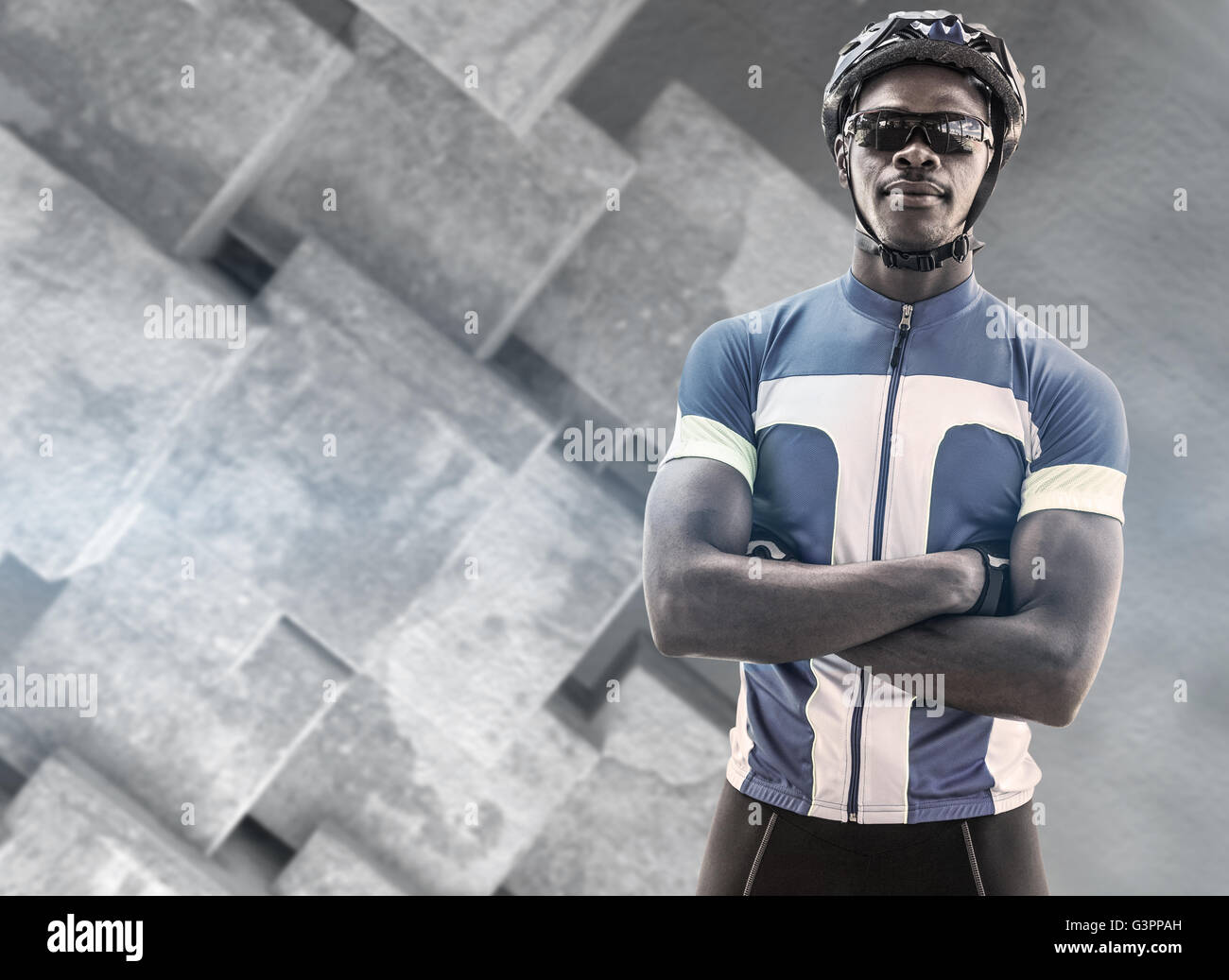 Composite image of cyclist crossing his arms Stock Photo - Alamy