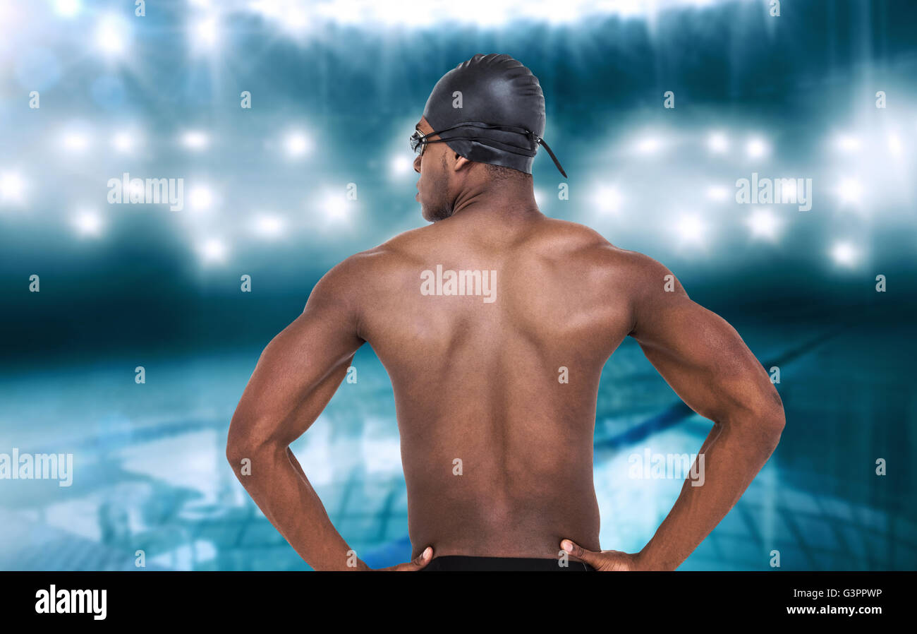 Composite image of rear view of swimmer on white background Stock Photo ...