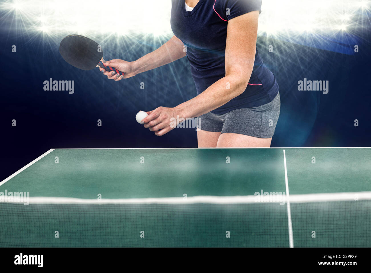 Composite image of female athlete playing table tennis Stock Photo - Alamy