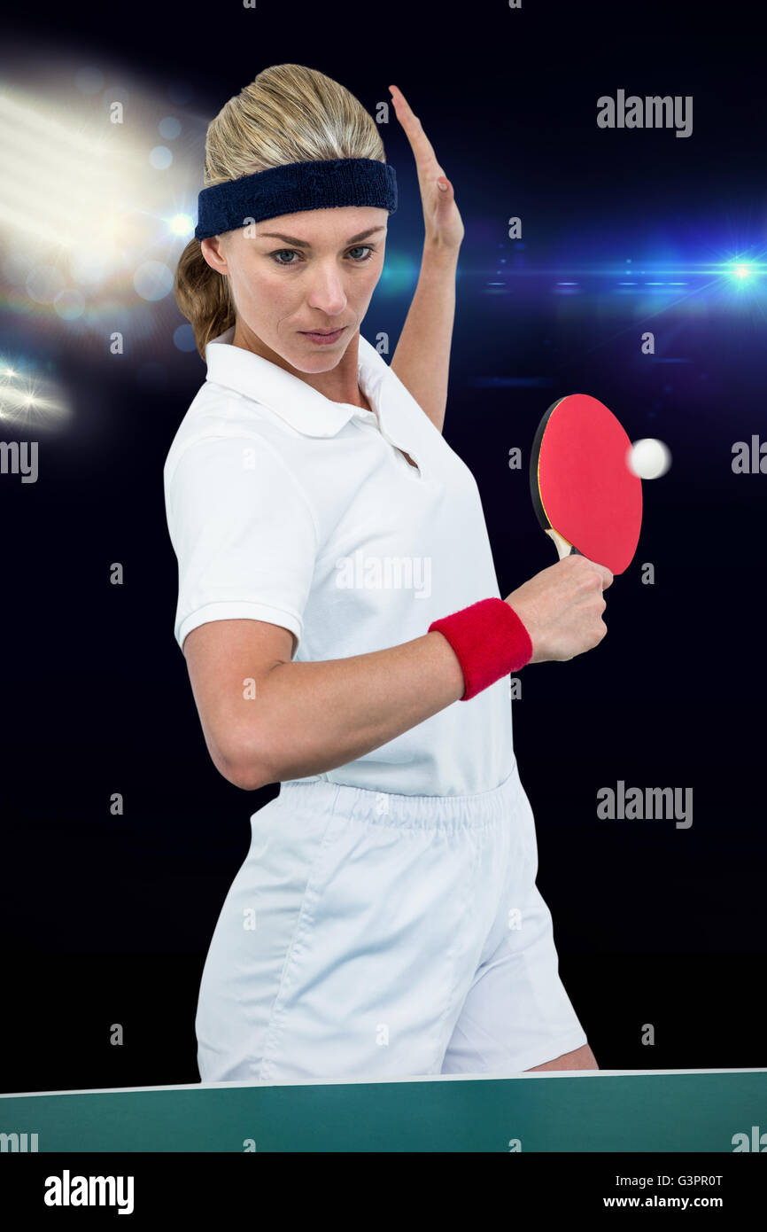 Composite image of female athlete playing table tennis Stock Photo - Alamy
