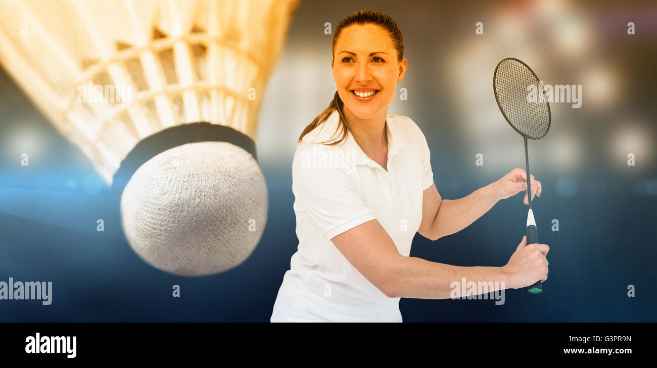 Composite image of female player playing badminton Stock Photo - Alamy Composite image of female player playing badminton Stock Photo - Alamy