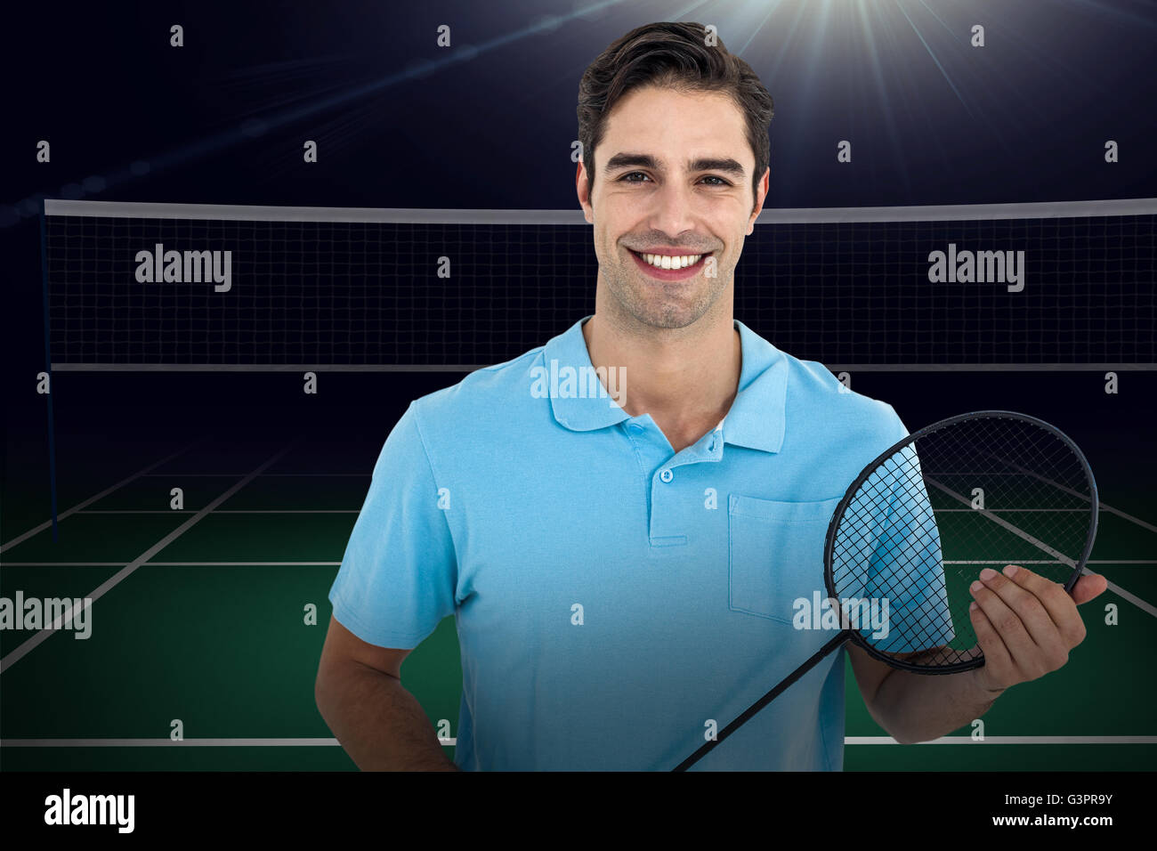 Composite image of badminton player holding badminton racket Stock ...