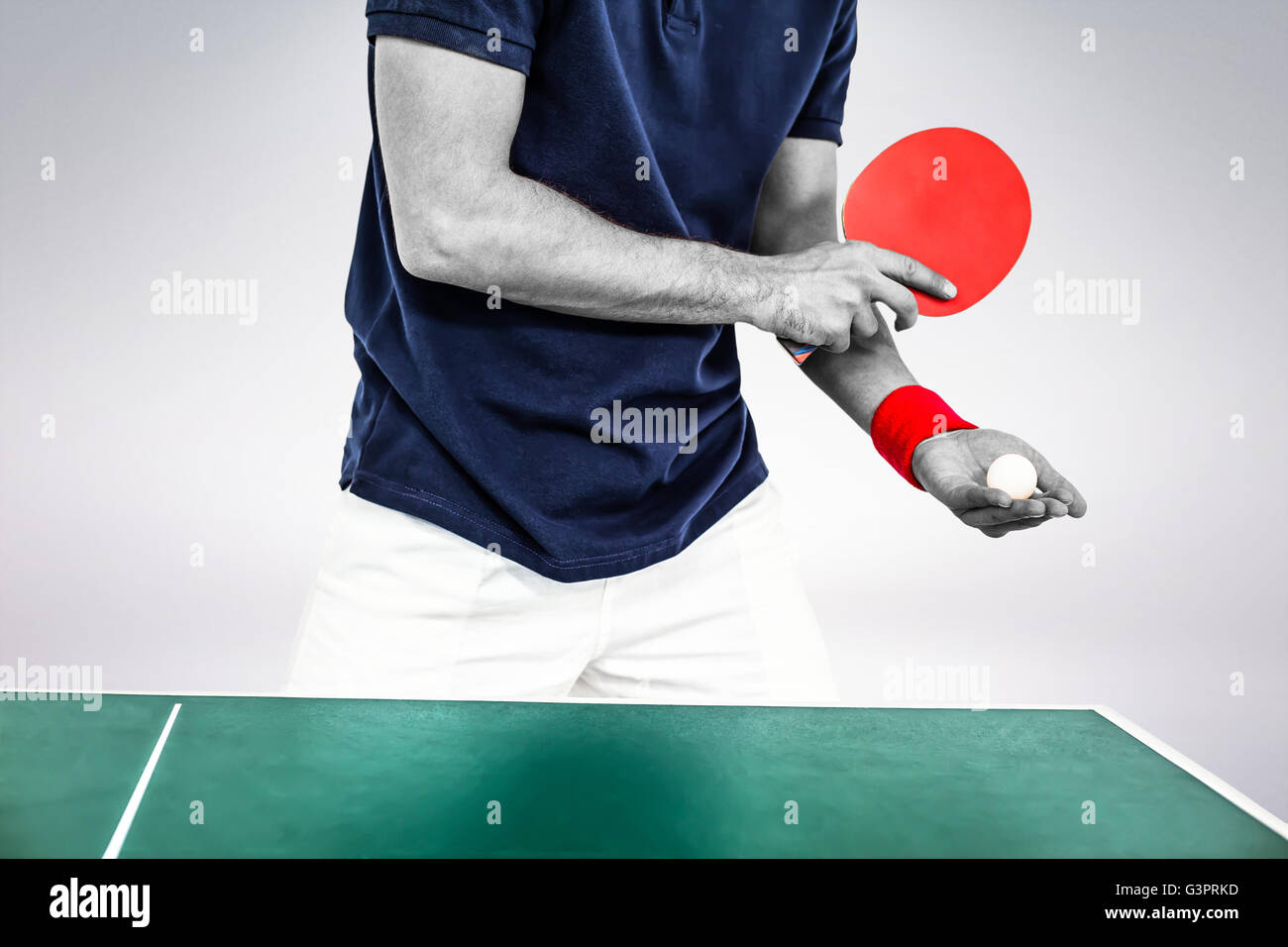 Composite image of mid section of athlete man playing table tennis ...