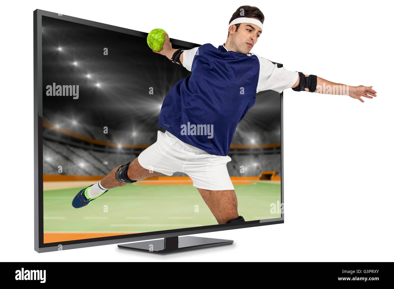 Composite image of sportsman throwing a ball Stock Photo - Alamy