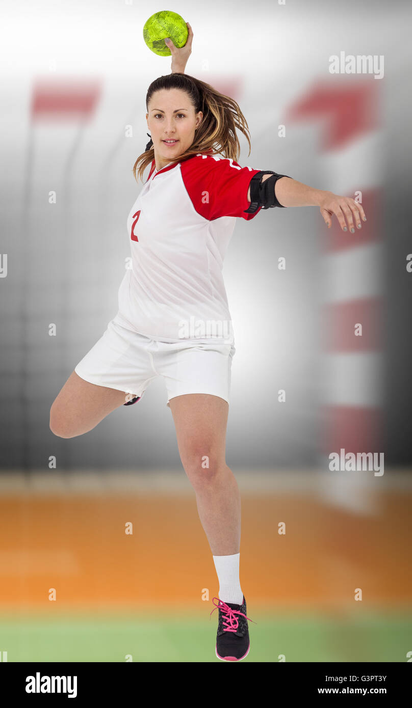 Handball player jumping throwing ball hi-res stock photography and ...