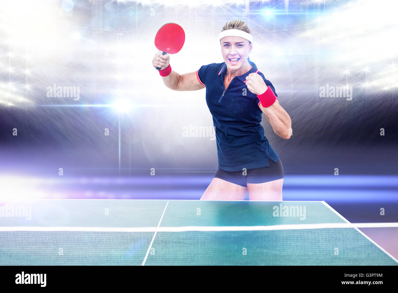 Composite image of female athlete is winning a ping pong match Stock ...