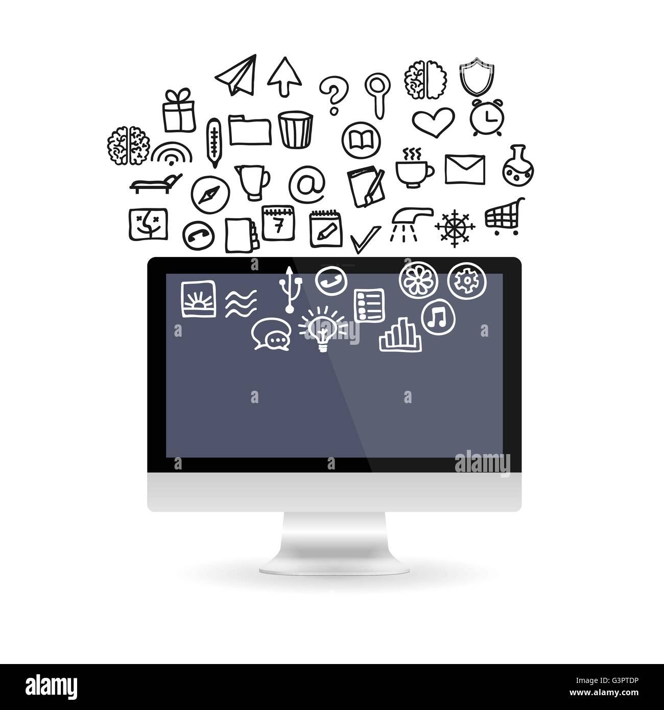Doodle icon monitor desktop Cut Out Stock Images & Pictures - Alamy