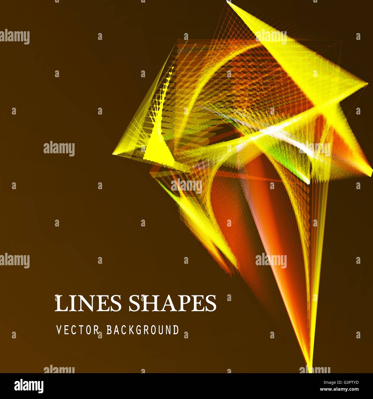 Lines shapes lighting abstract on golden dark background. Vector ...