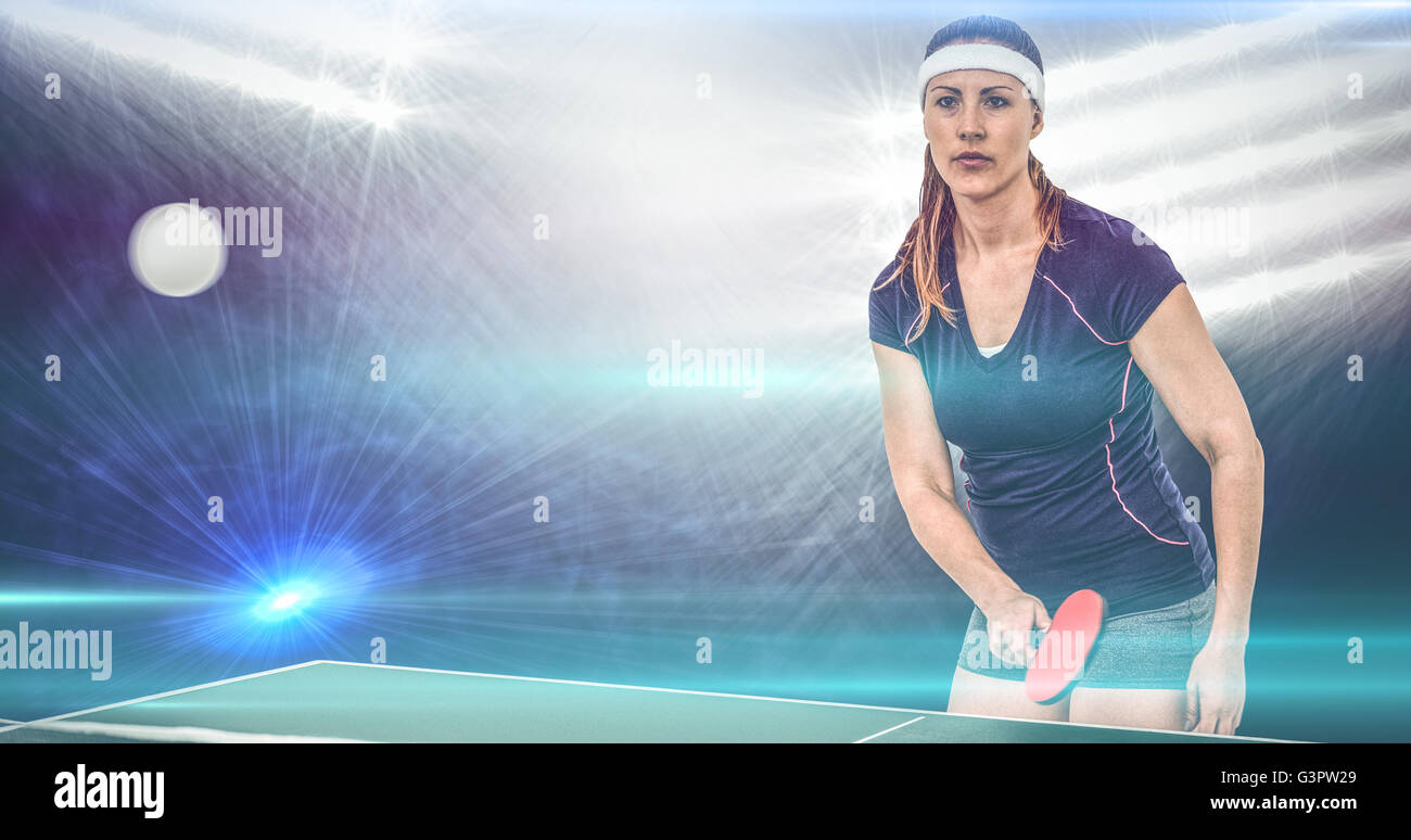 Composite image of female athlete playing table tennis Stock Photo - Alamy