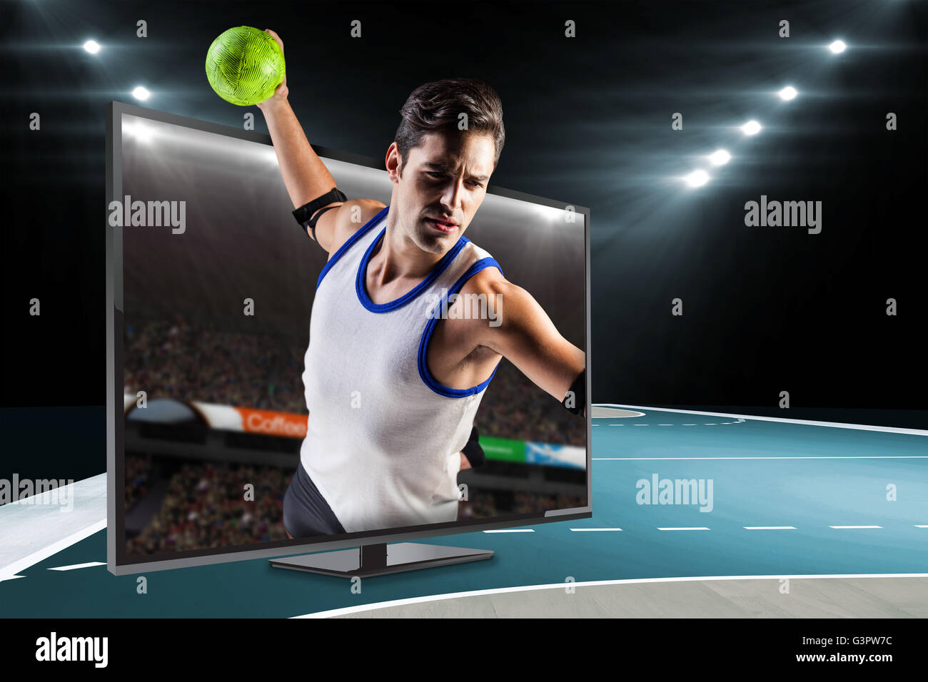 Composite image of confident athlete man throwing a ball Stock Photo ...