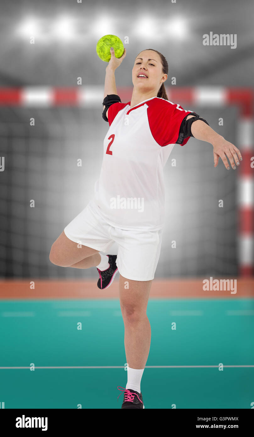 Handball player jumping throwing ball hi-res stock photography and ...