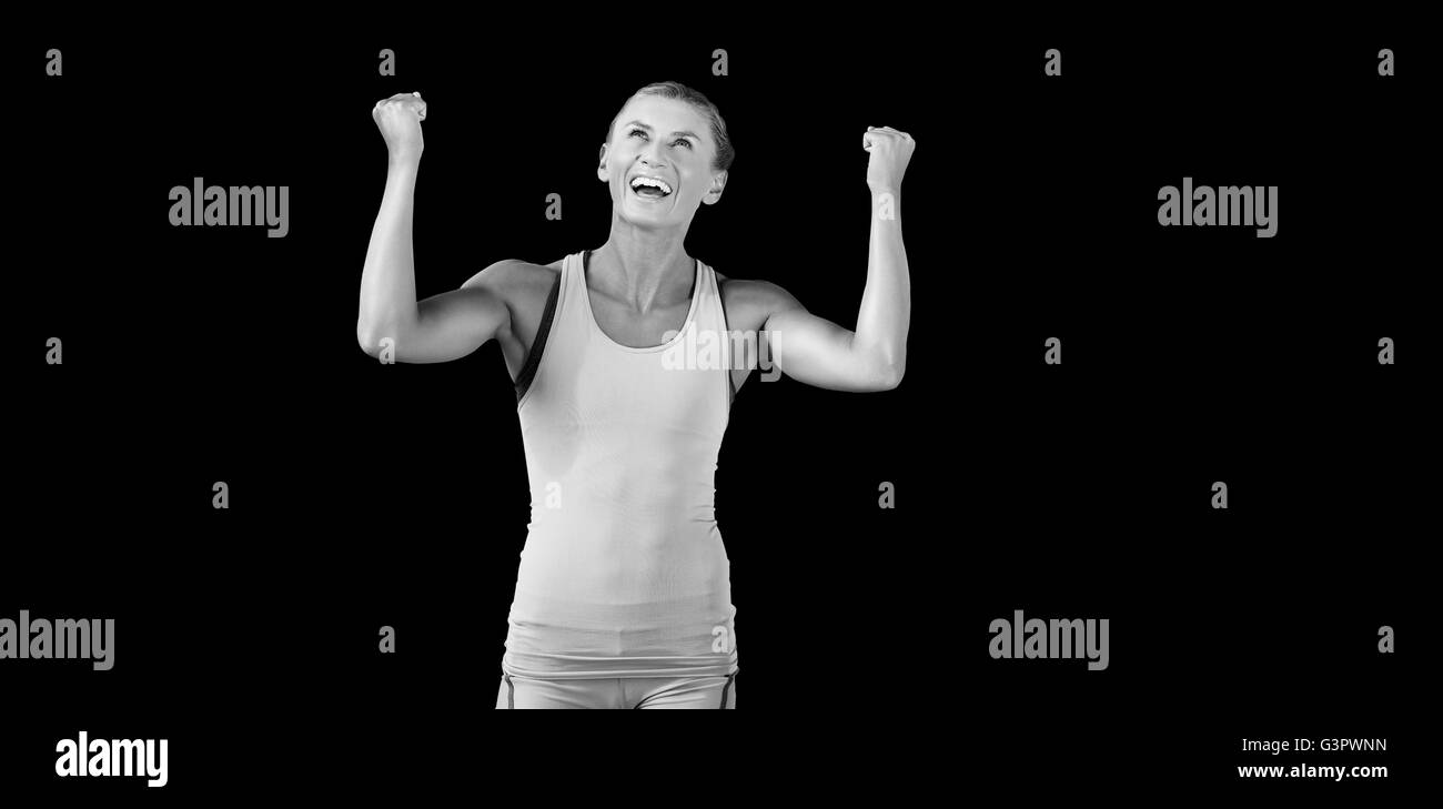 Athletic woman with arms up Stock Photo - Alamy
