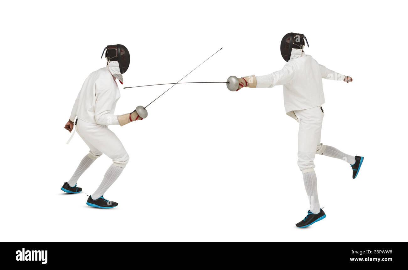 Composite image of man wearing fencing suit practicing with sword Stock ...
