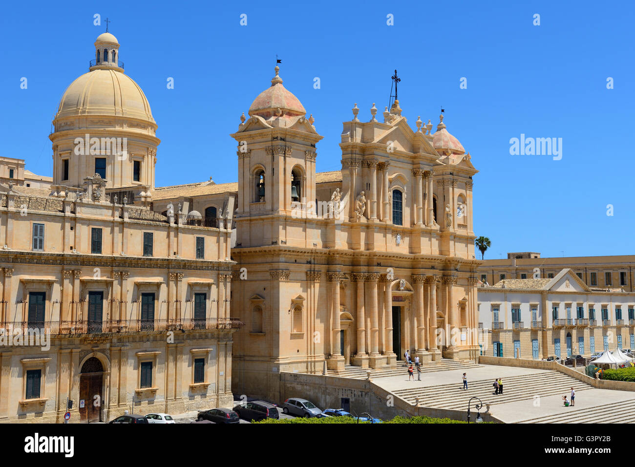 Noto Cathedral (La Chiesa Madre di San Nicolò) from roof of San Carlo ...