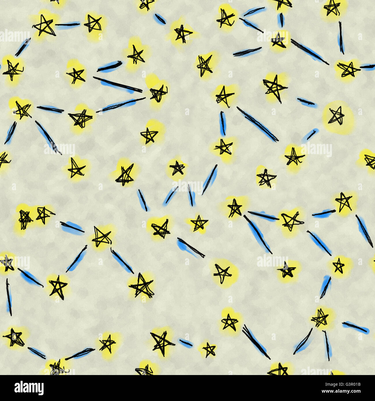 Star constellations seamless background. Hand drawn, colored with ...