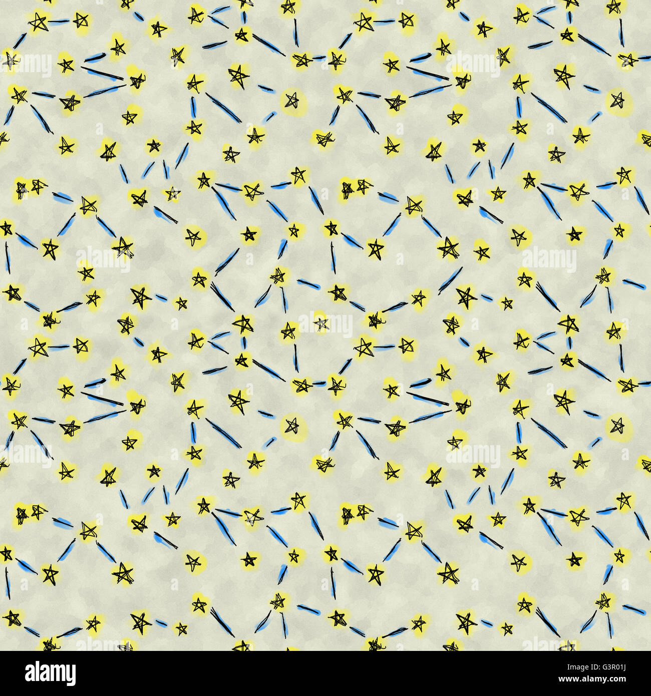 Star constellations seamless background. Hand drawn, colored with ...