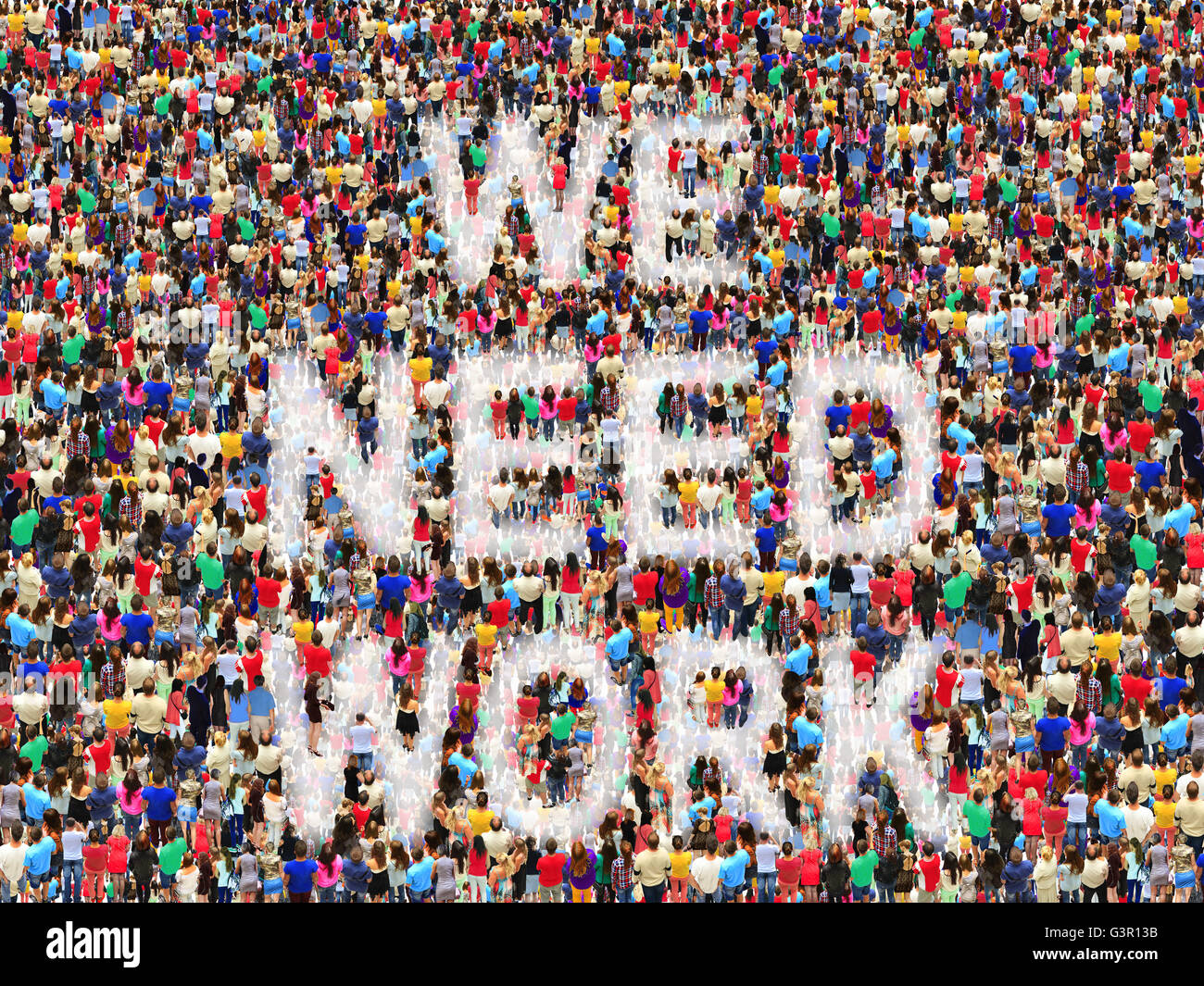 crowd of unemployed people with inscription we need work Stock Photo ...