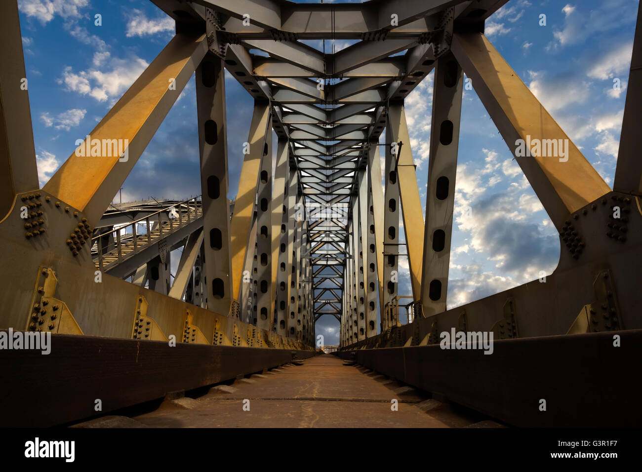 railroad steel bridge on sunset Stock Photo - Alamy
