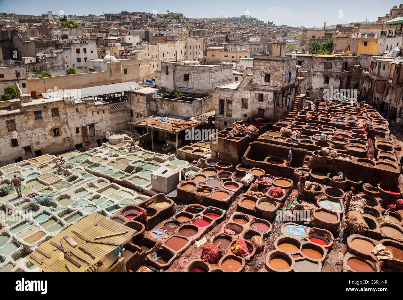 Leather tannery in Fez ( Fes Fas ) city medina, UNESCO heritage site in ...