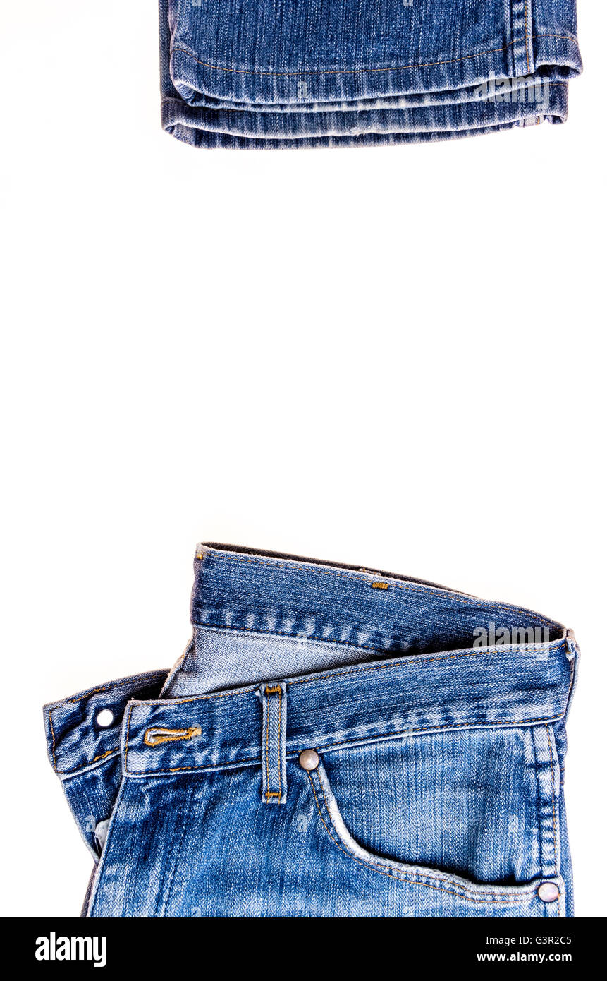 used blue jeans isolated on white background Stock Photo - Alamy
