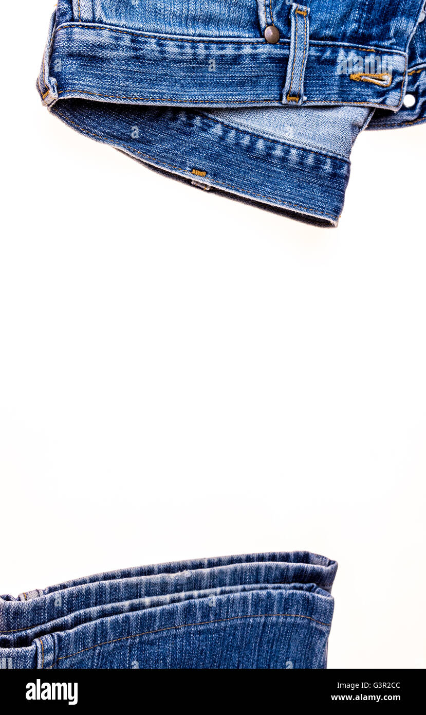 used blue jeans isolated on white background Stock Photo - Alamy