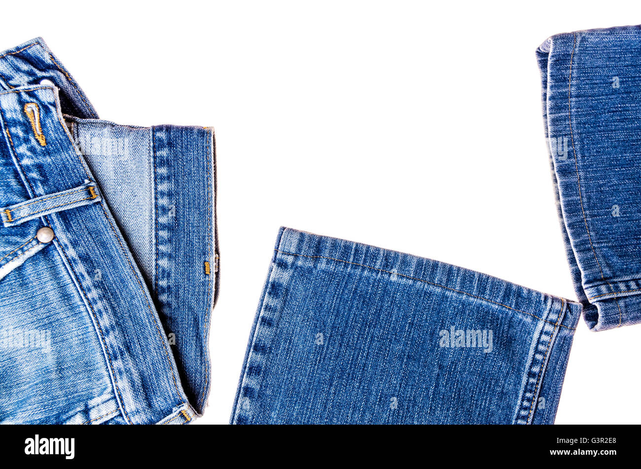 used blue jeans isolated on white background Stock Photo - Alamy