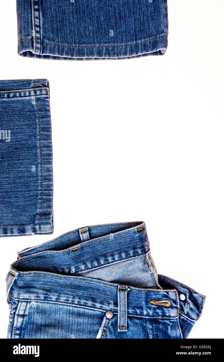 used blue jeans isolated on white background Stock Photo - Alamy