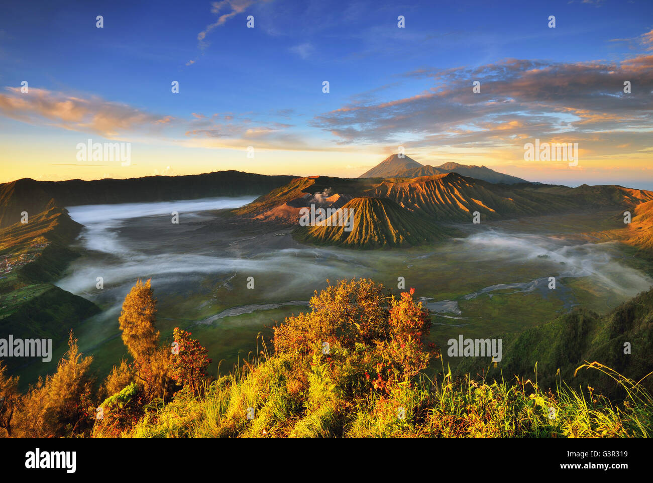 Mount Bromo volcano during sunrise, the magnificent view of Mt. Bromo ...