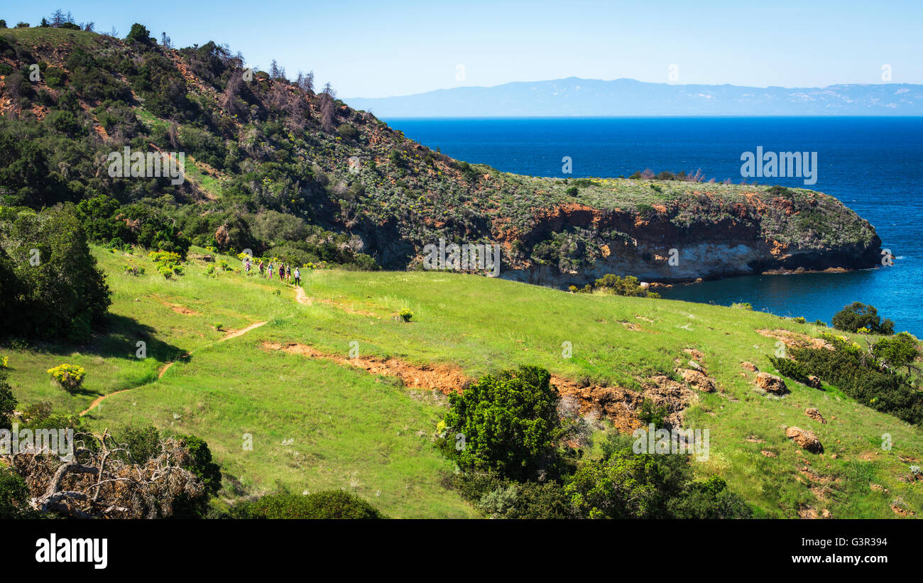 Hikers on the Pelican Bay trail, Santa Cruz Island, Channel Islands ...