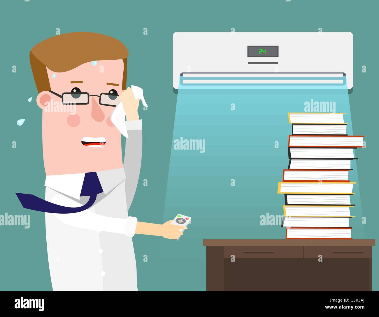 Illustration Featuring a businessman Sweating Profusely in His Office ...
