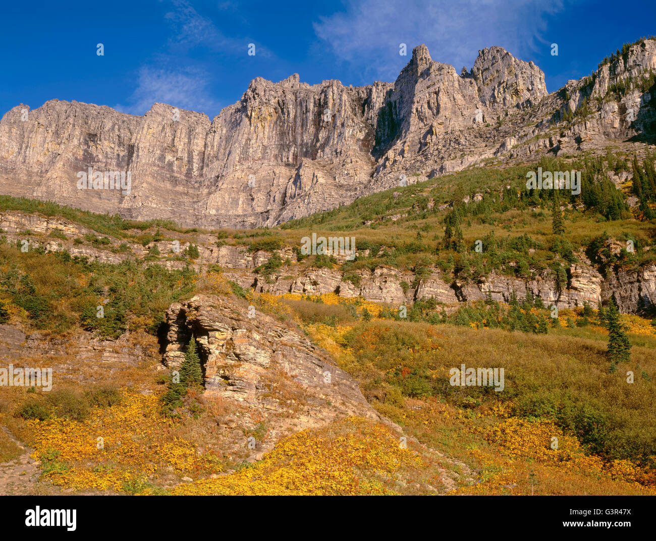 USA, Montana, Glacier National Park, Peaks of the Garden Wall rise ...