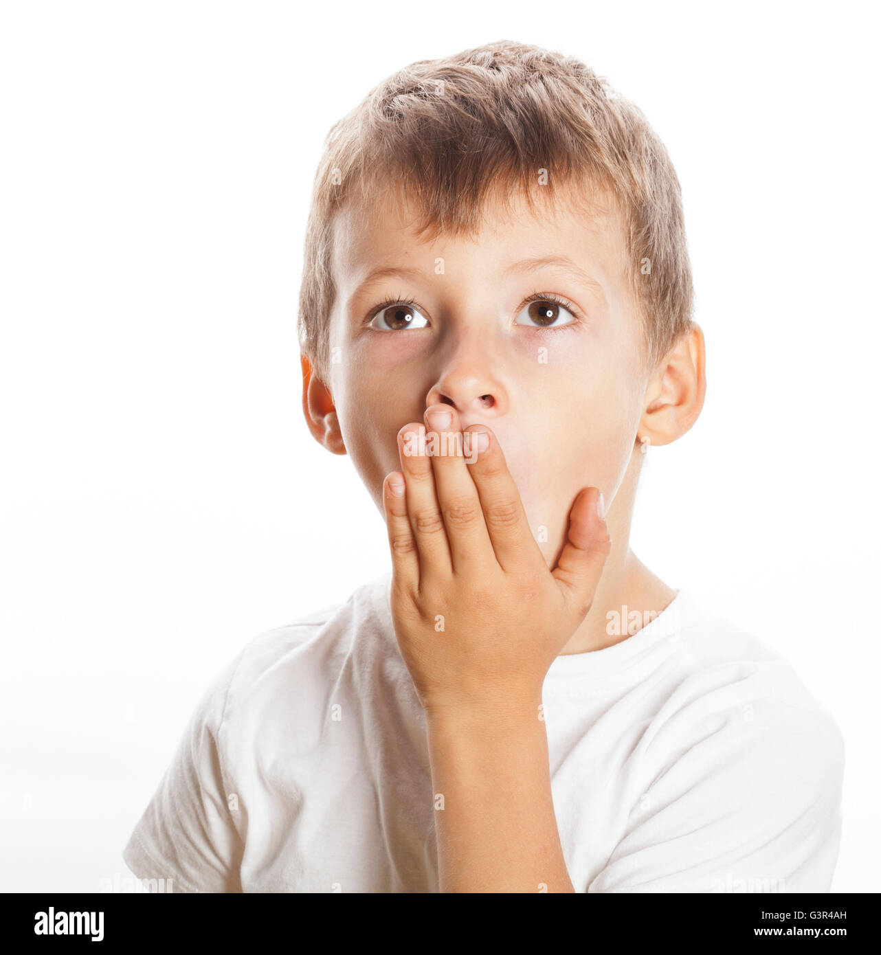 young pretty boy wondering face isolated gesture close up Stock Photo ...