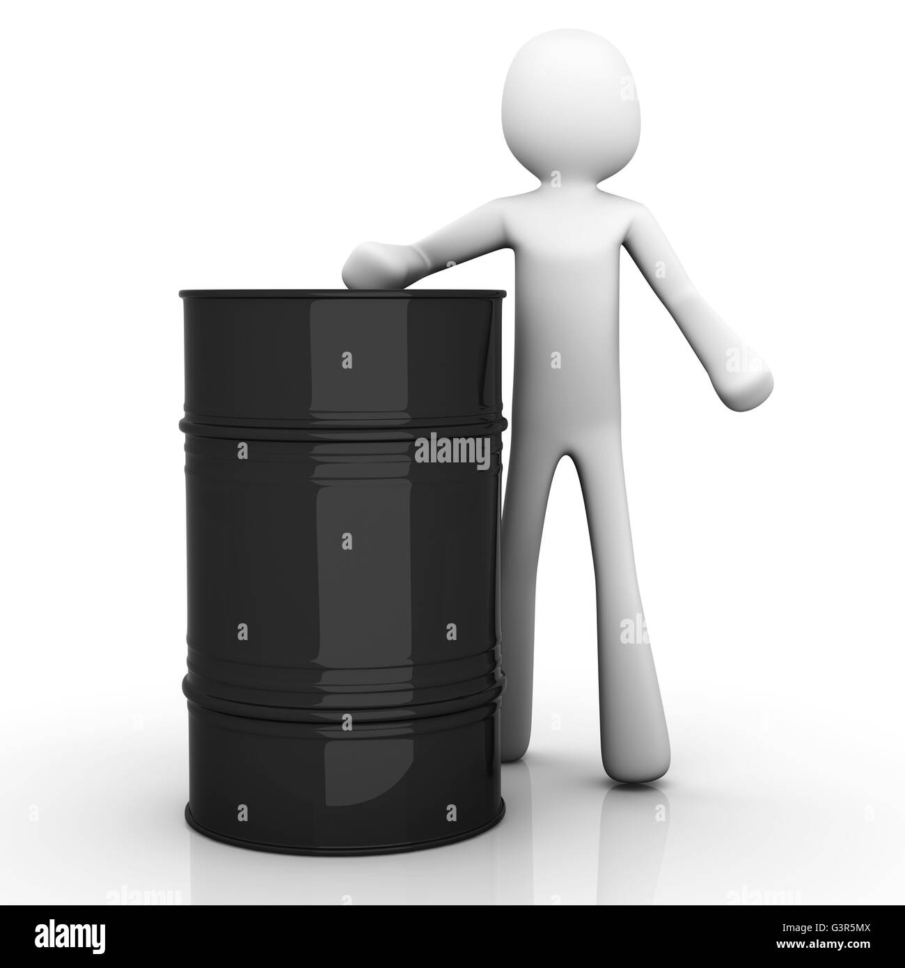 A cartoon character presenting a oil barrel. 3D Illustration. Isolated ...