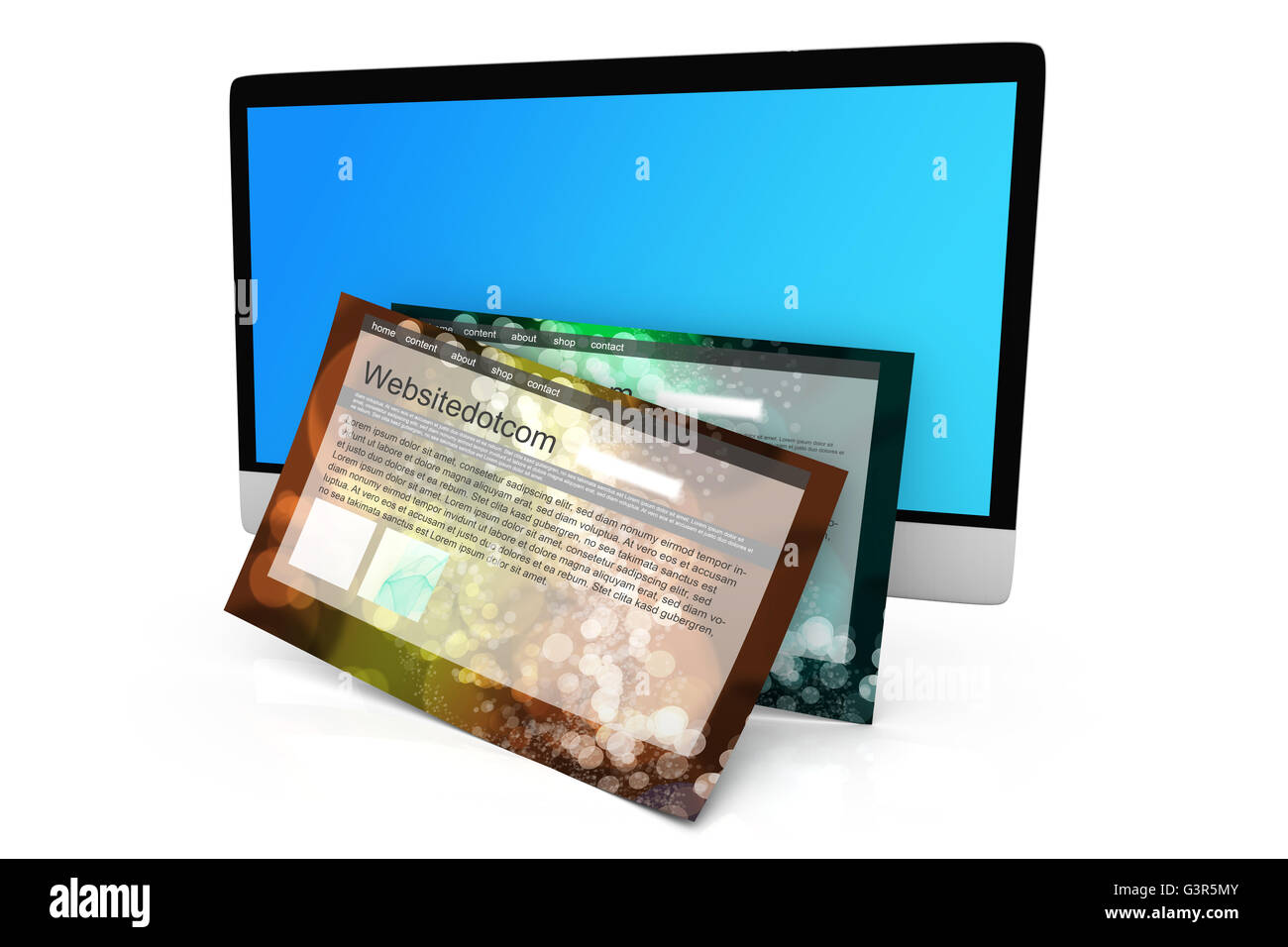 A modern All in one computer with a generic website coming out of the ...